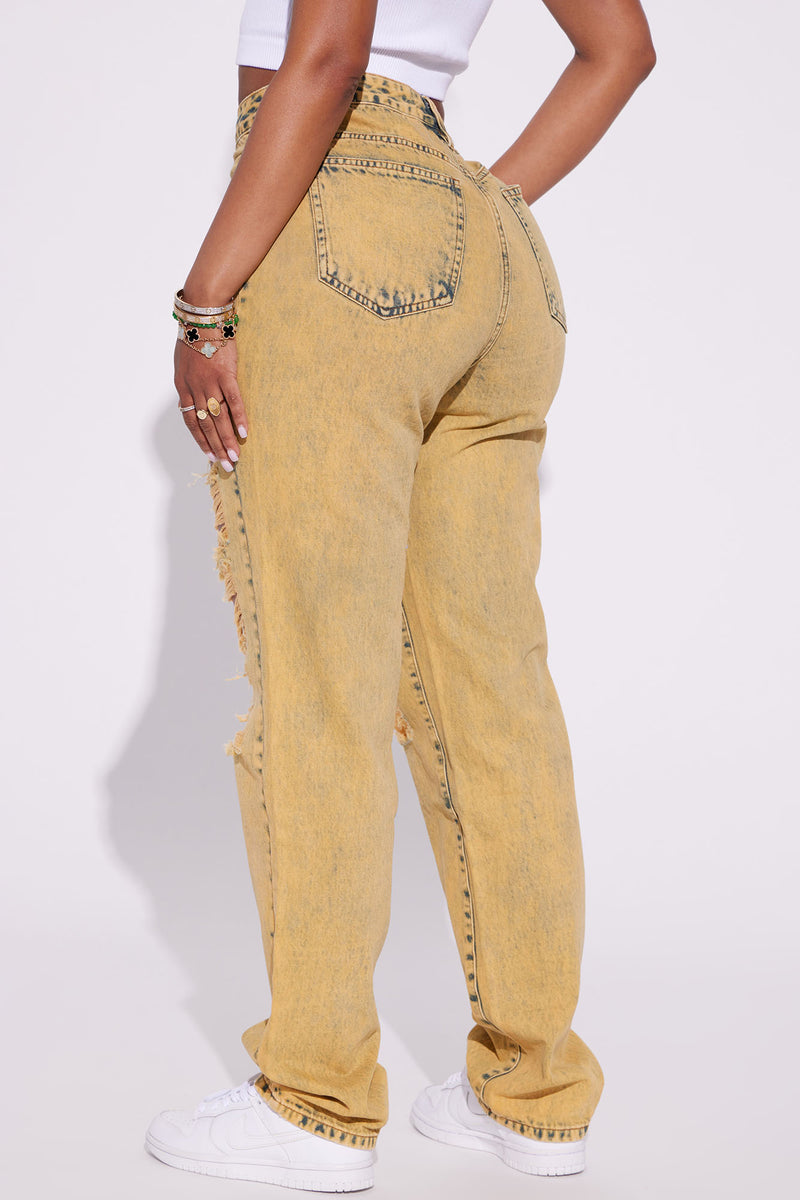Go Hard Loose Fit Ripped Straight Leg Jean - Yellow | Fashion Nova ...