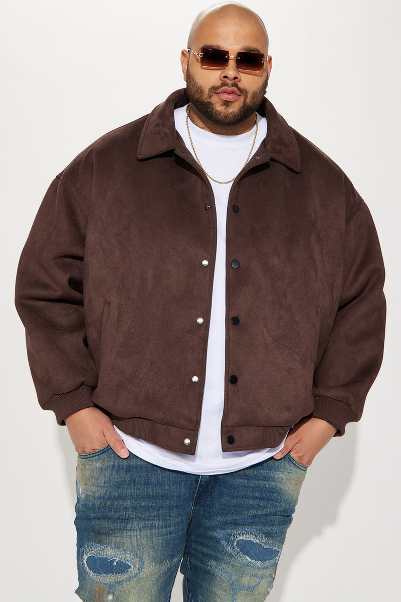 Hold The Vision Faux Suede Jacket - Chocolate | Fashion Nova, Mens ...