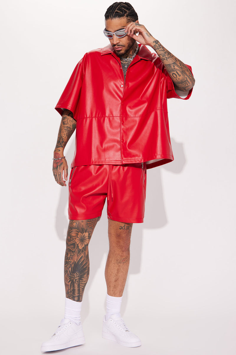 Slam Dunk Faux Leather Shorts - Red | Fashion Nova, Mens Shorts ...