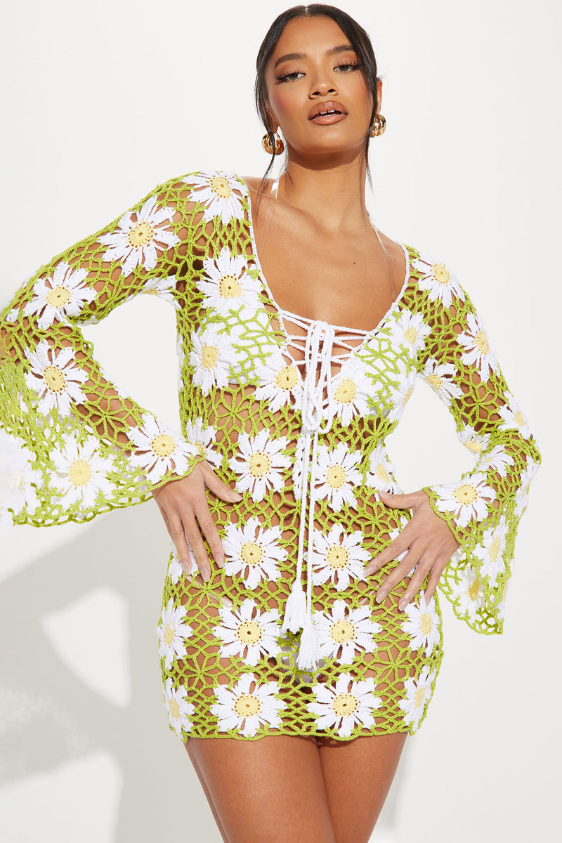 Daisy Girl Crochet Mini Dress - Green/combo | Fashion Nova, Dresses ...