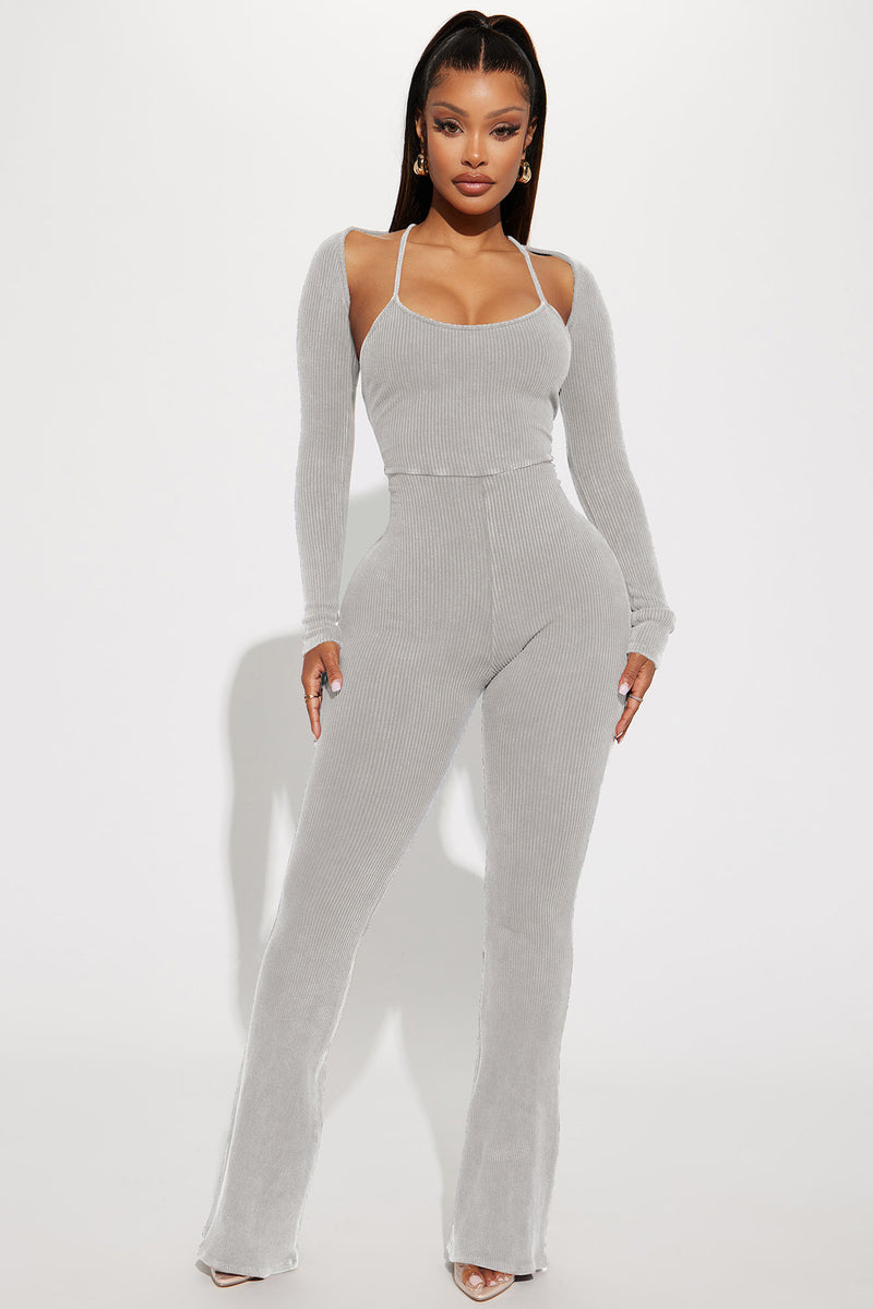 Sammy Mineral Wash Rib Jumpsuit Set Grey Fashion Nova Jumpsuits