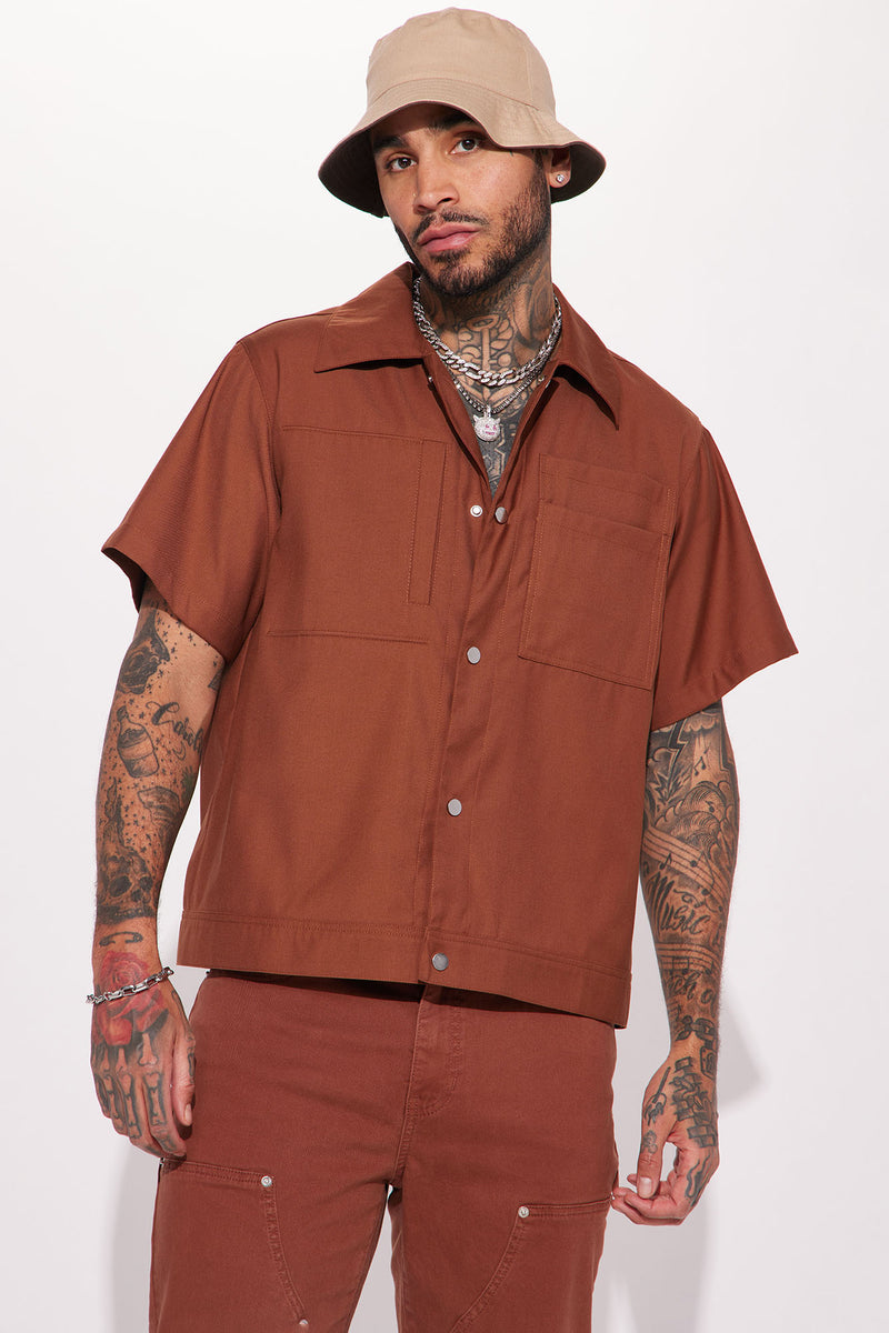 Probably Call Me Short Sleeve Button Up - Brown | Fashion Nova, Mens ...
