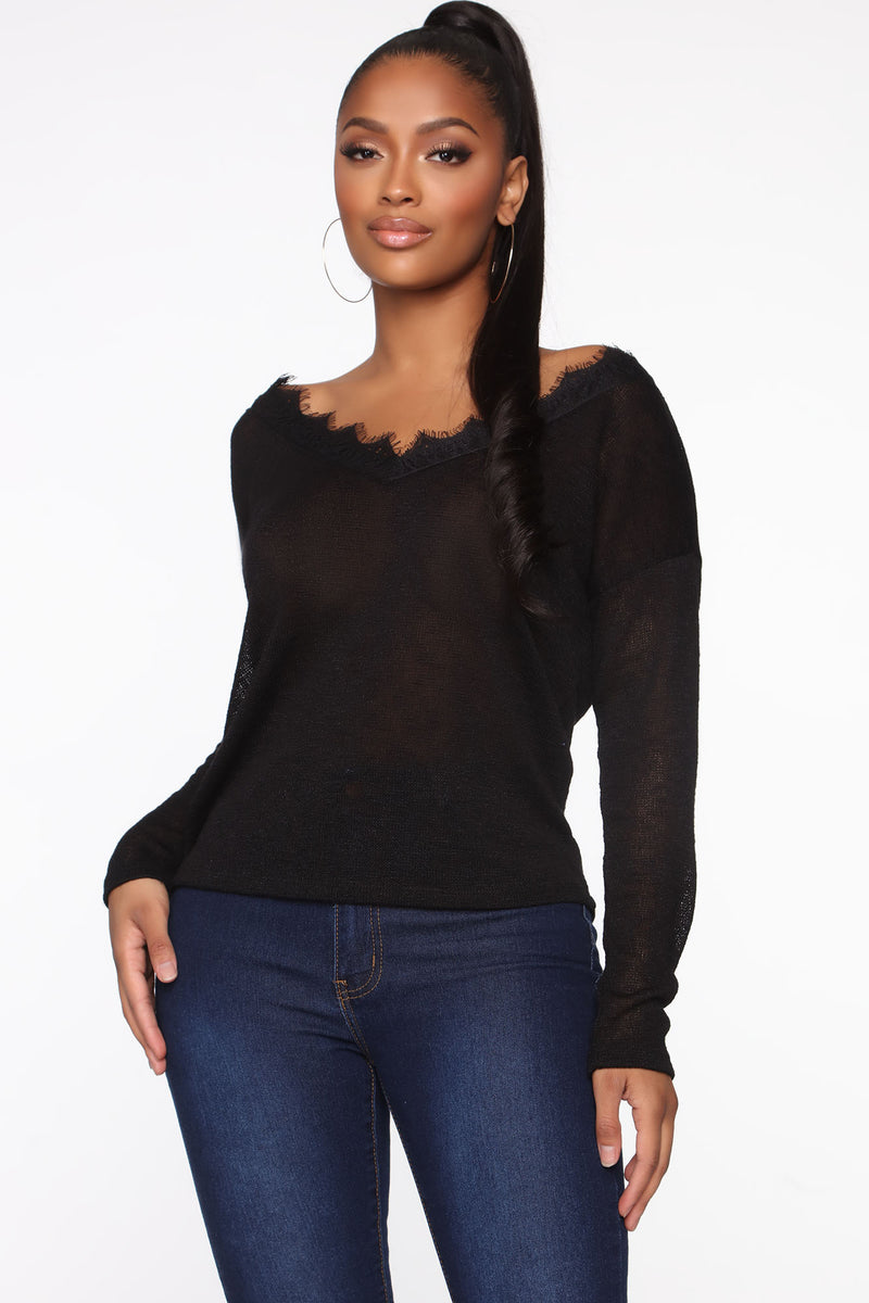 Knit Just Got Better Lace Trim Top - Black | Fashion Nova, Knit Tops ...