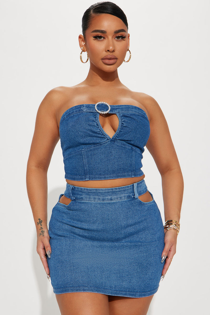 Perfect Match Denim Skirt Set - Medium Wash | Fashion Nova, Matching ...