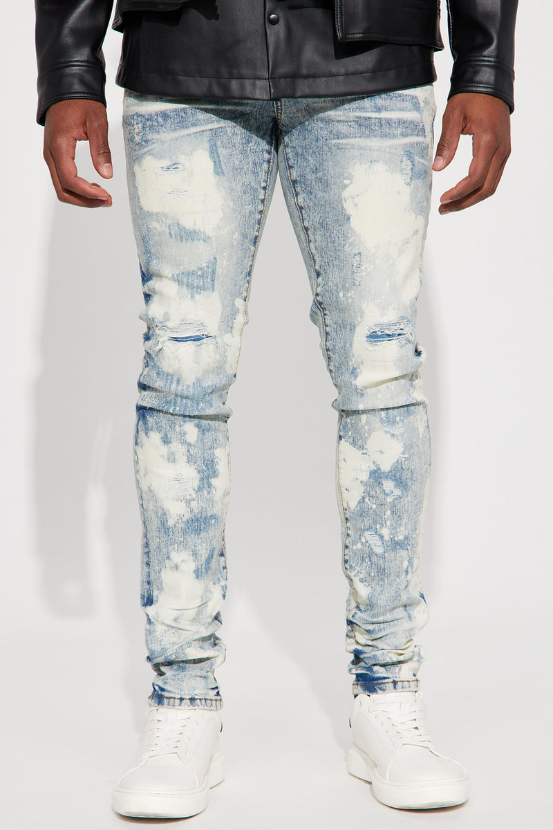 Spot Me Bleached Stacked Skinny Jeans - Light Wash | Fashion Nova, Mens ...