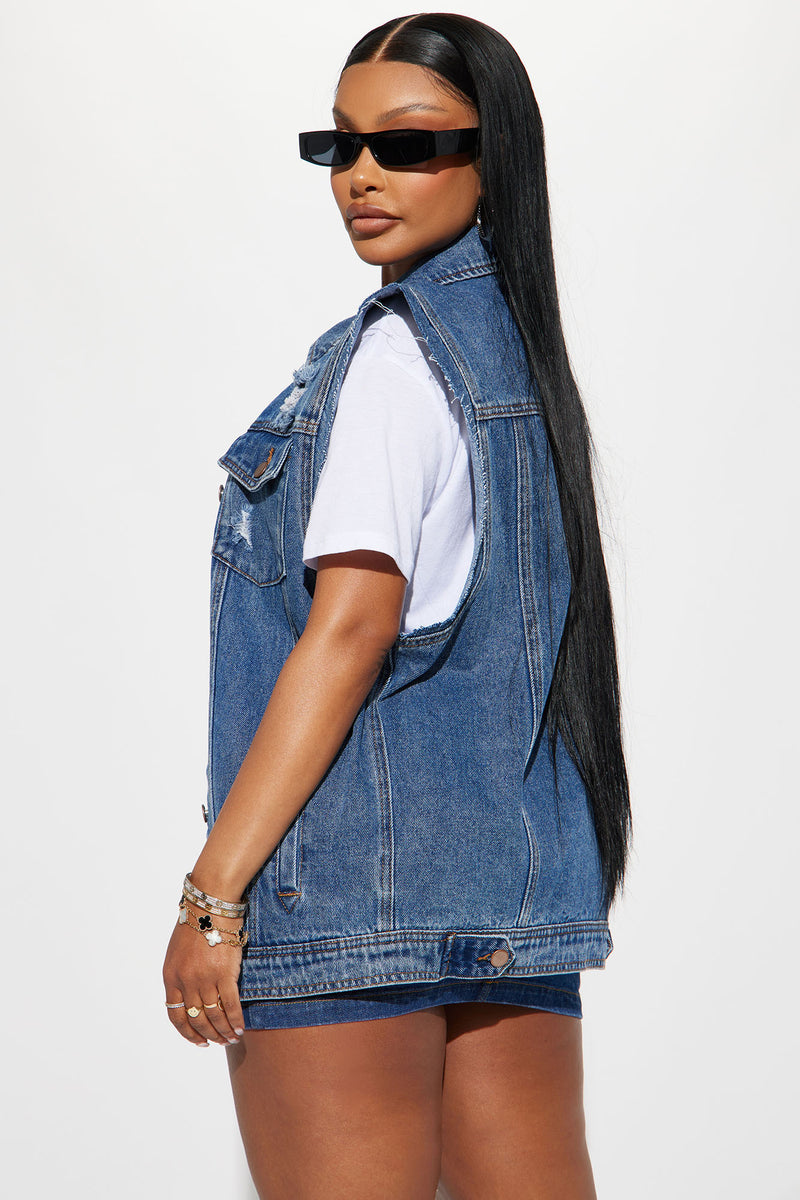 Mellow Mood Ripped Boyfriend Denim Vest - Medium Blue Wash | Fashion ...