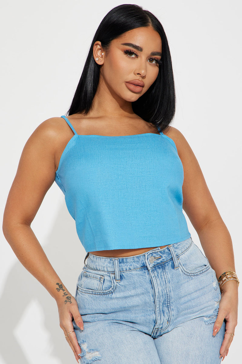Karren Linen Cami Top - Turquoise | Fashion Nova, Shirts & Blouses ...