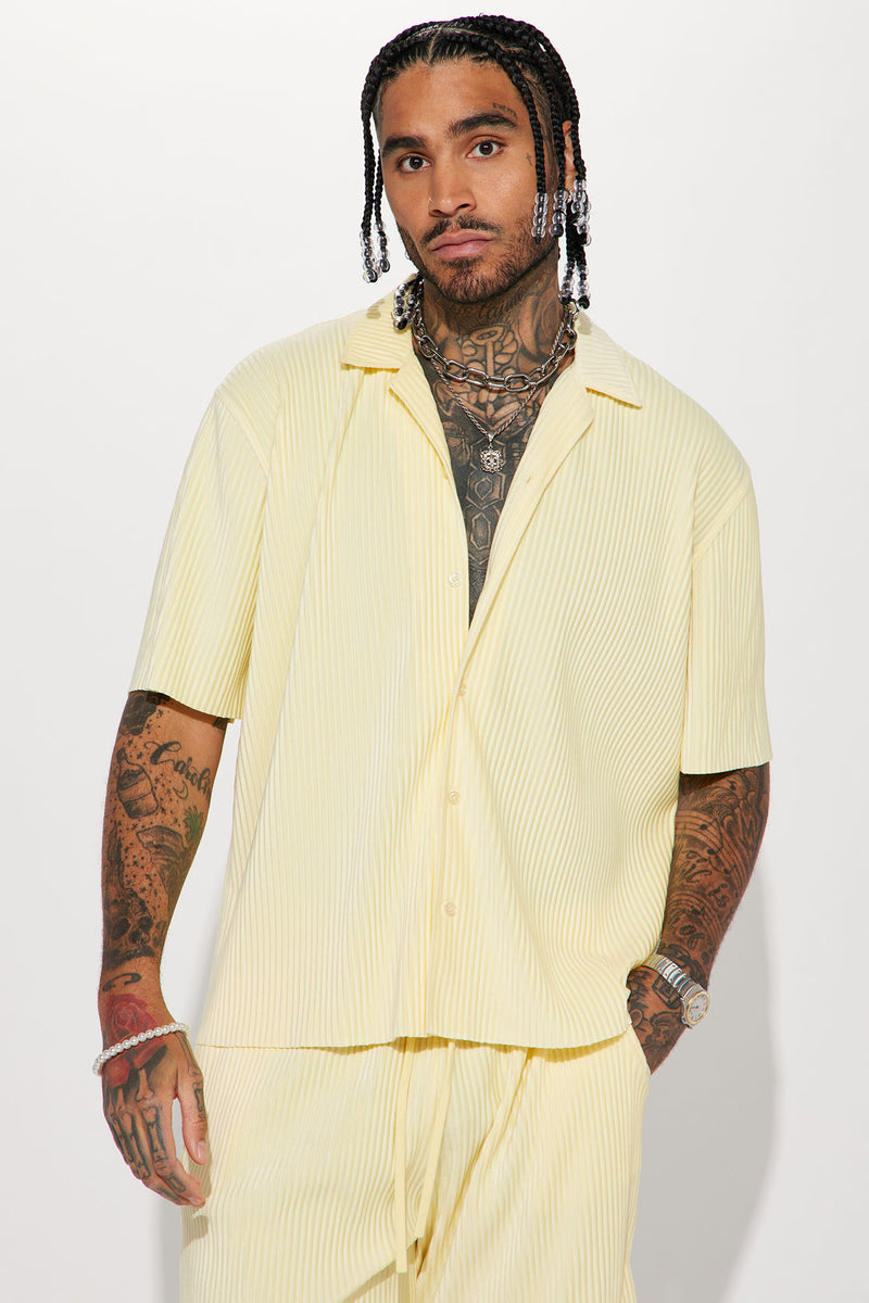 Stacks Textured Short Sleeve Button Up - Cream | Fashion Nova, Mens ...