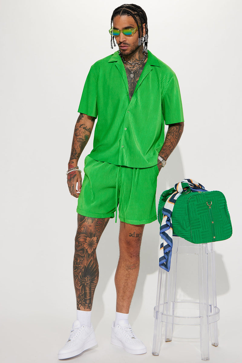 Stacks Textured Short Sleeve Button Up - Green | Fashion Nova, Mens ...