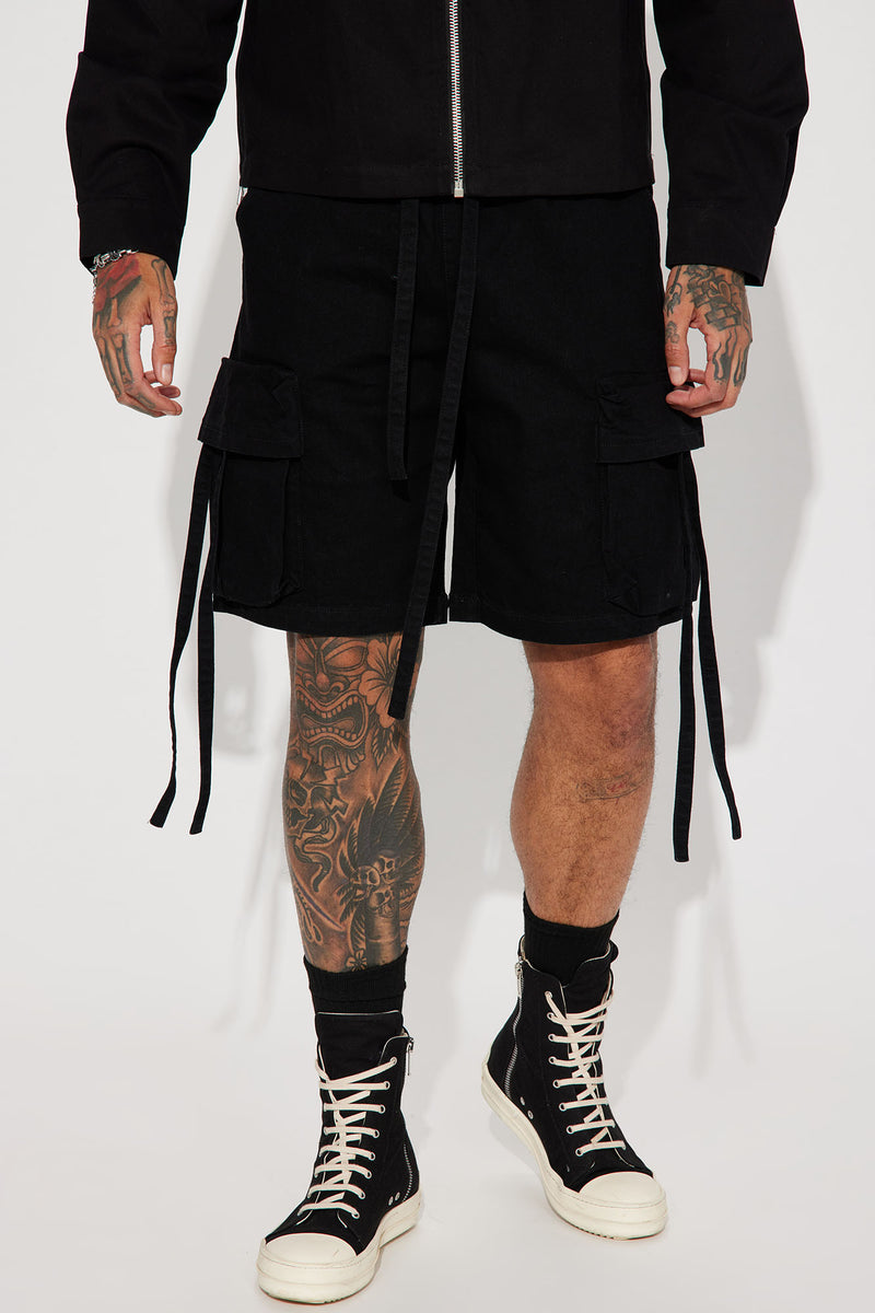 Flatline Strap Cargo Shorts - Black | Fashion Nova, Mens Shorts ...