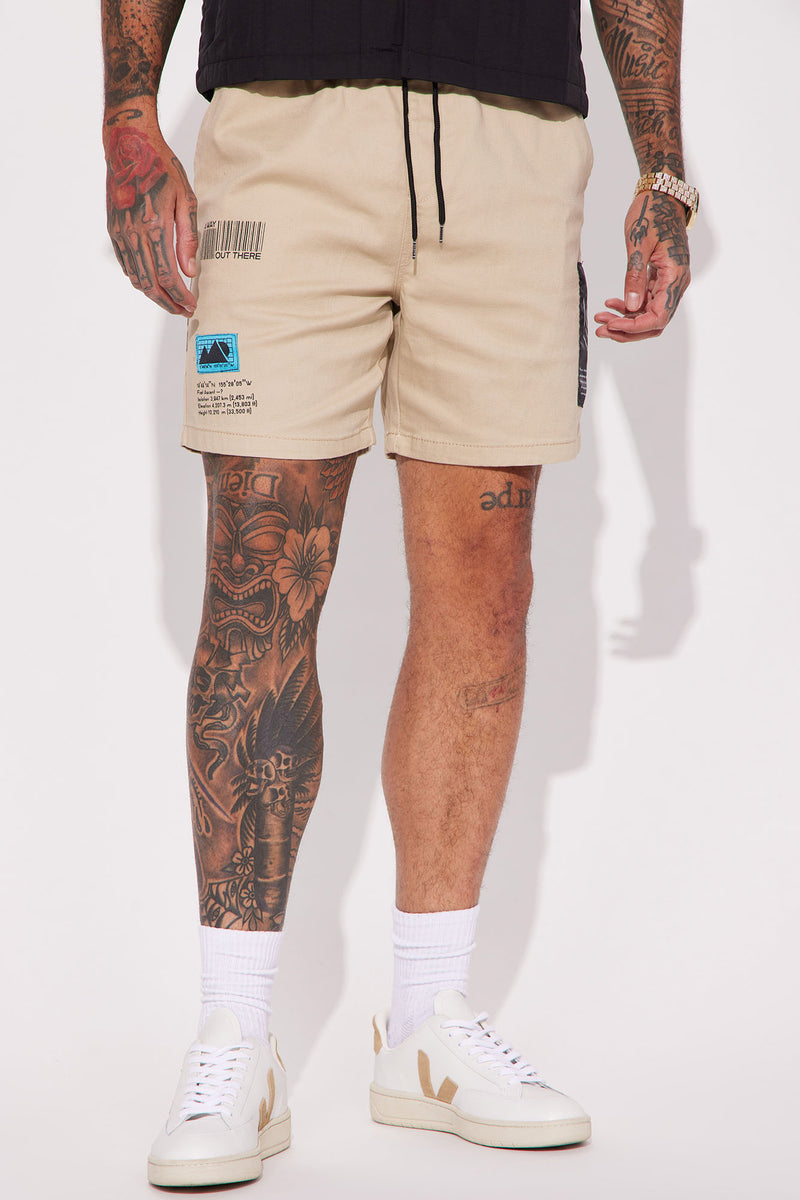 Barcode Twill Shorts - Sand | Fashion Nova, Mens Shorts | Fashion Nova