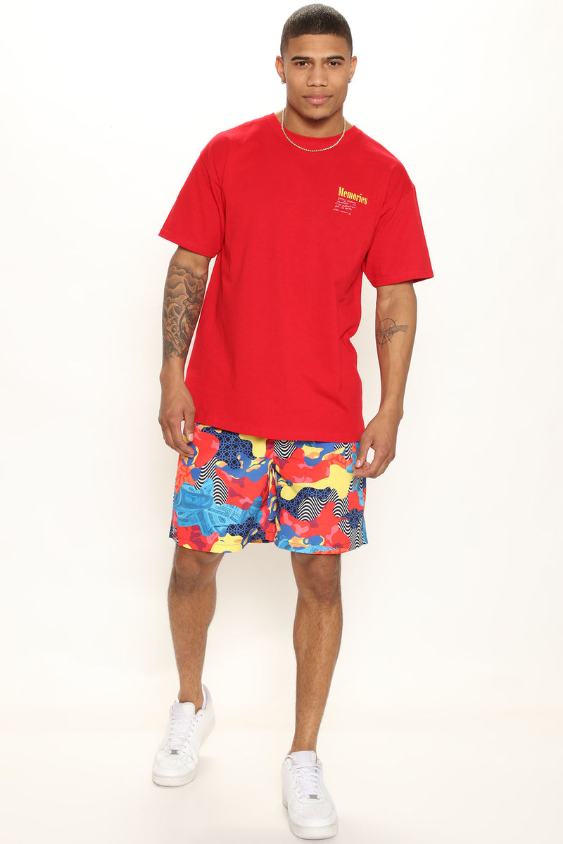 Crazy Wavy Swim Trunks - Red/combo | Fashion Nova, Mens Swim | Fashion Nova