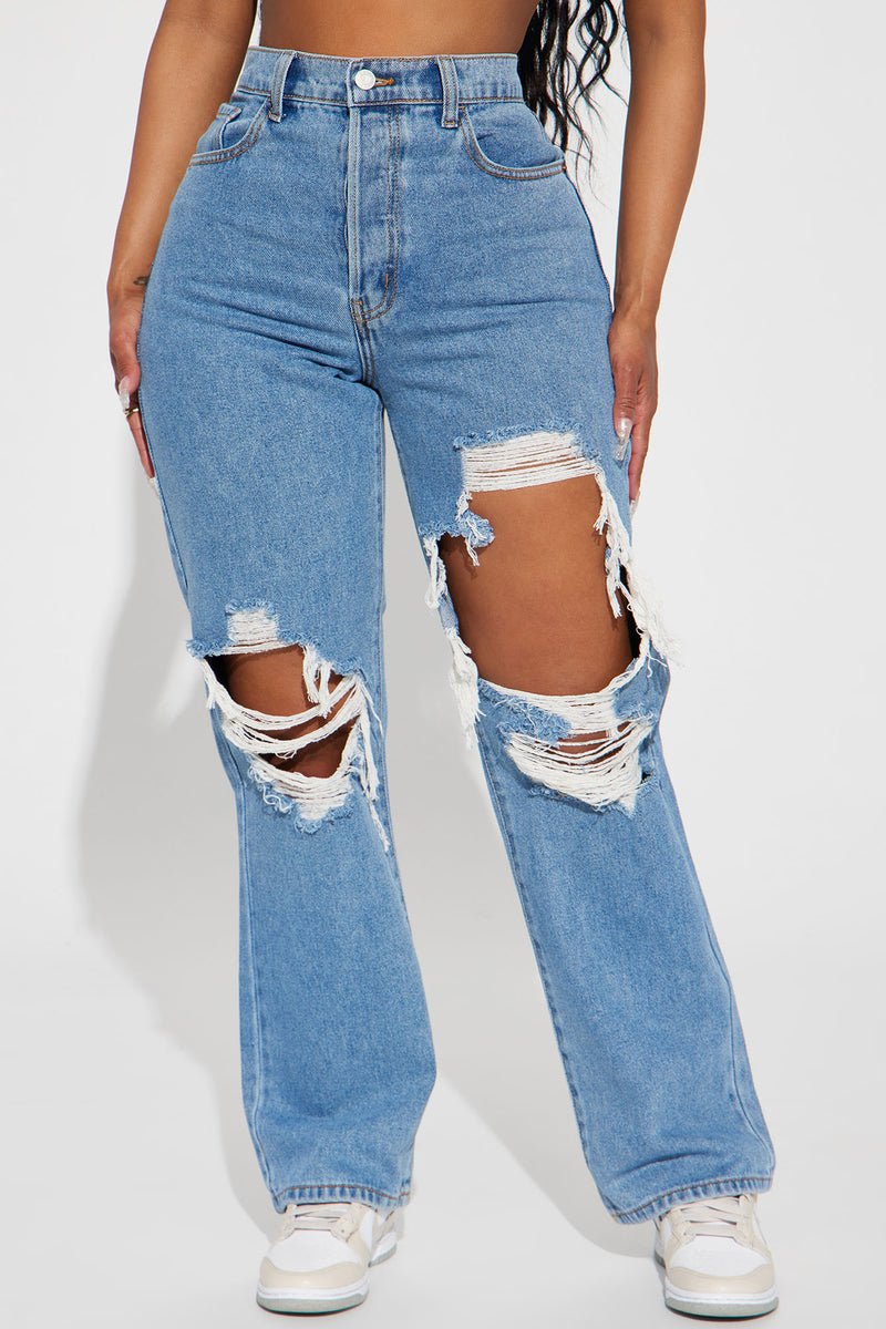 Drive You Crazy Ripped Non Stretch Straight Leg Jeans - Medium Wash ...