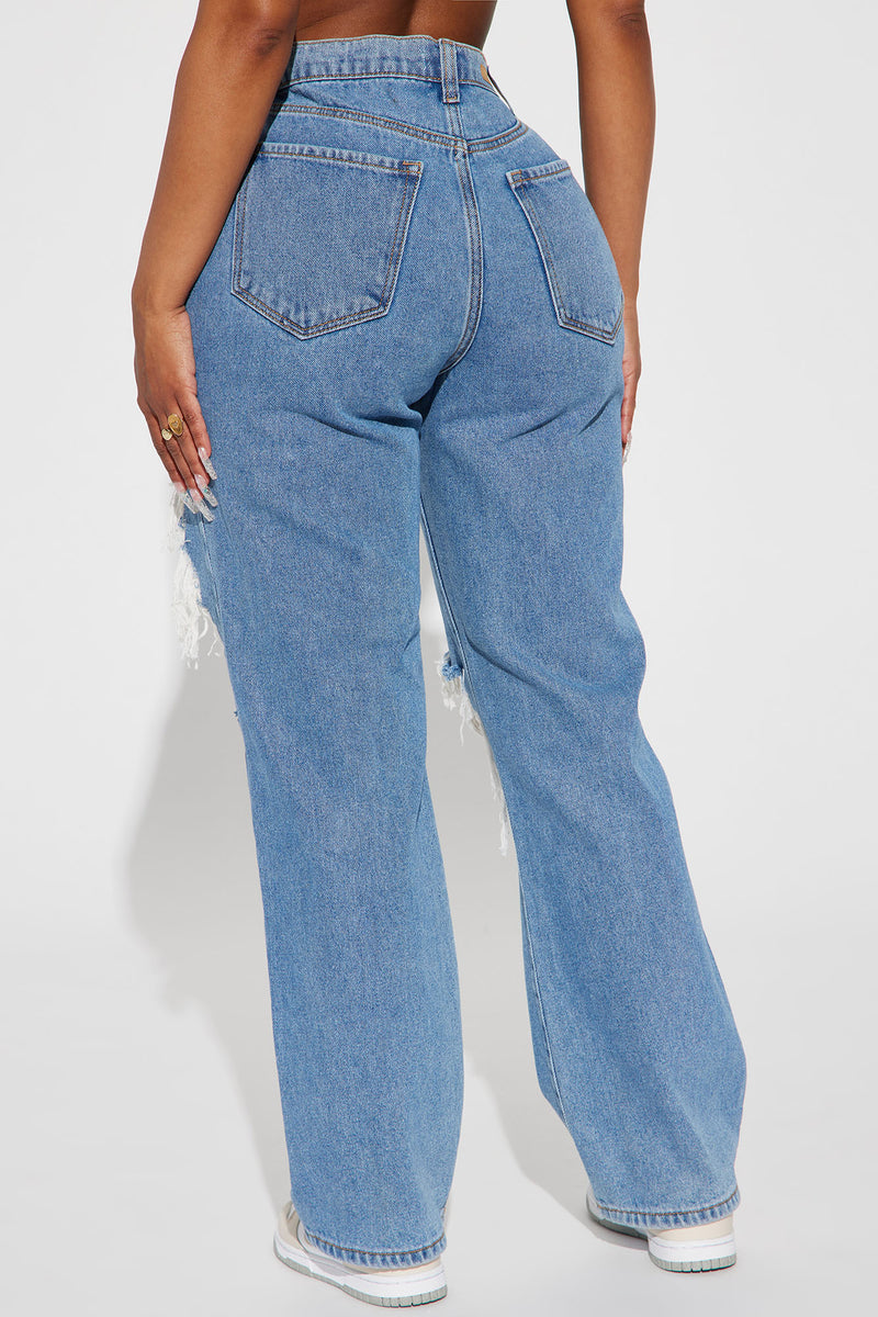 Drive You Crazy Ripped Non Stretch Straight Leg Jeans - Medium Wash ...