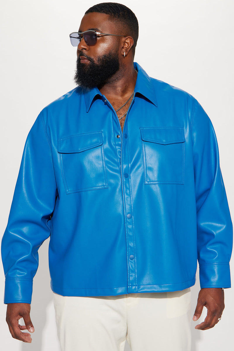 Night Out Faux Leather Shacket - Blue | Fashion Nova, Mens Jackets ...
