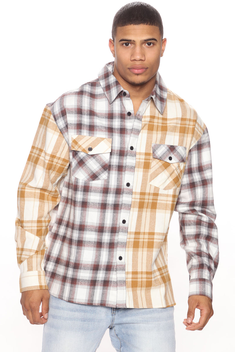 Colorblock Flannel Long Sleeve Woven Top - Tan/Multi | Fashion Nova ...