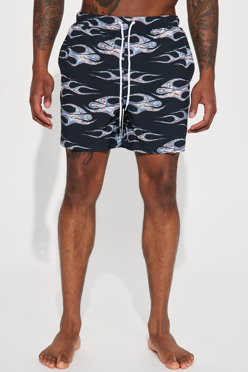 Chrome Flames Swim Trunks - Black/Silver | Fashion Nova, Mens Swim ...
