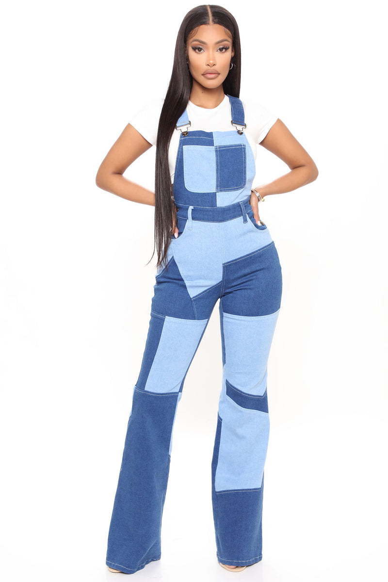 Boogie Wonderland Patchwork Denim Overalls - Blue/combo | Fashion Nova ...
