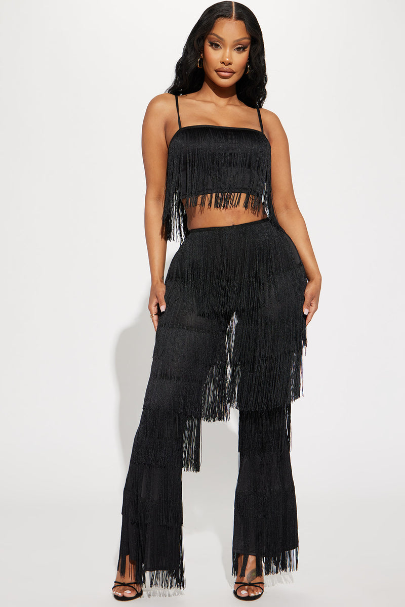 Festival Time Fringe Pant Set - Black | Fashion Nova, Matching Sets ...