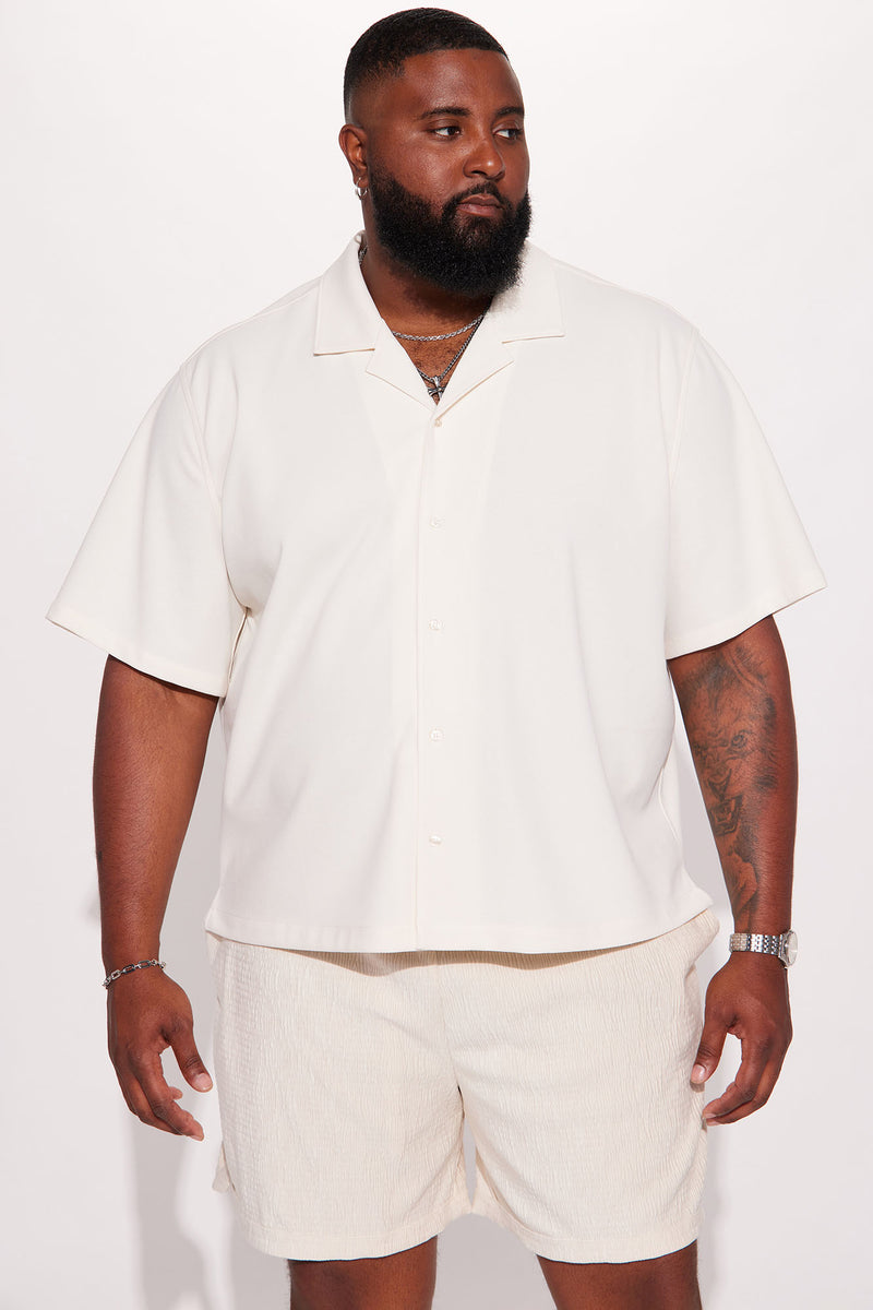 Tread Lightly Textured Short Sleeve Button Up - Cream | Fashion Nova ...