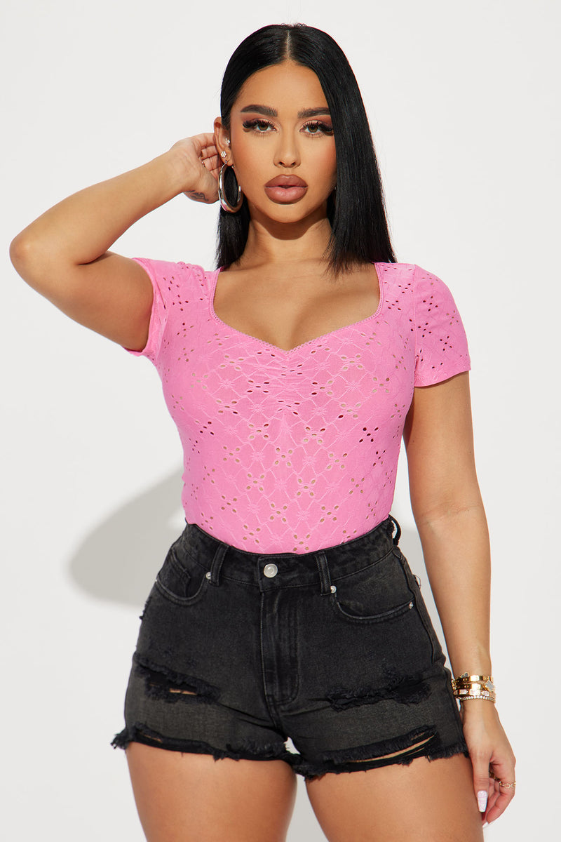 Maria Eyelet Top - Pink | Fashion Nova, Knit Tops | Fashion Nova