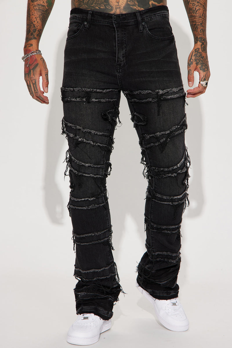 About Fray Stacked Skinny Flare Jeans - Black Wash | Fashion Nova, Mens ...