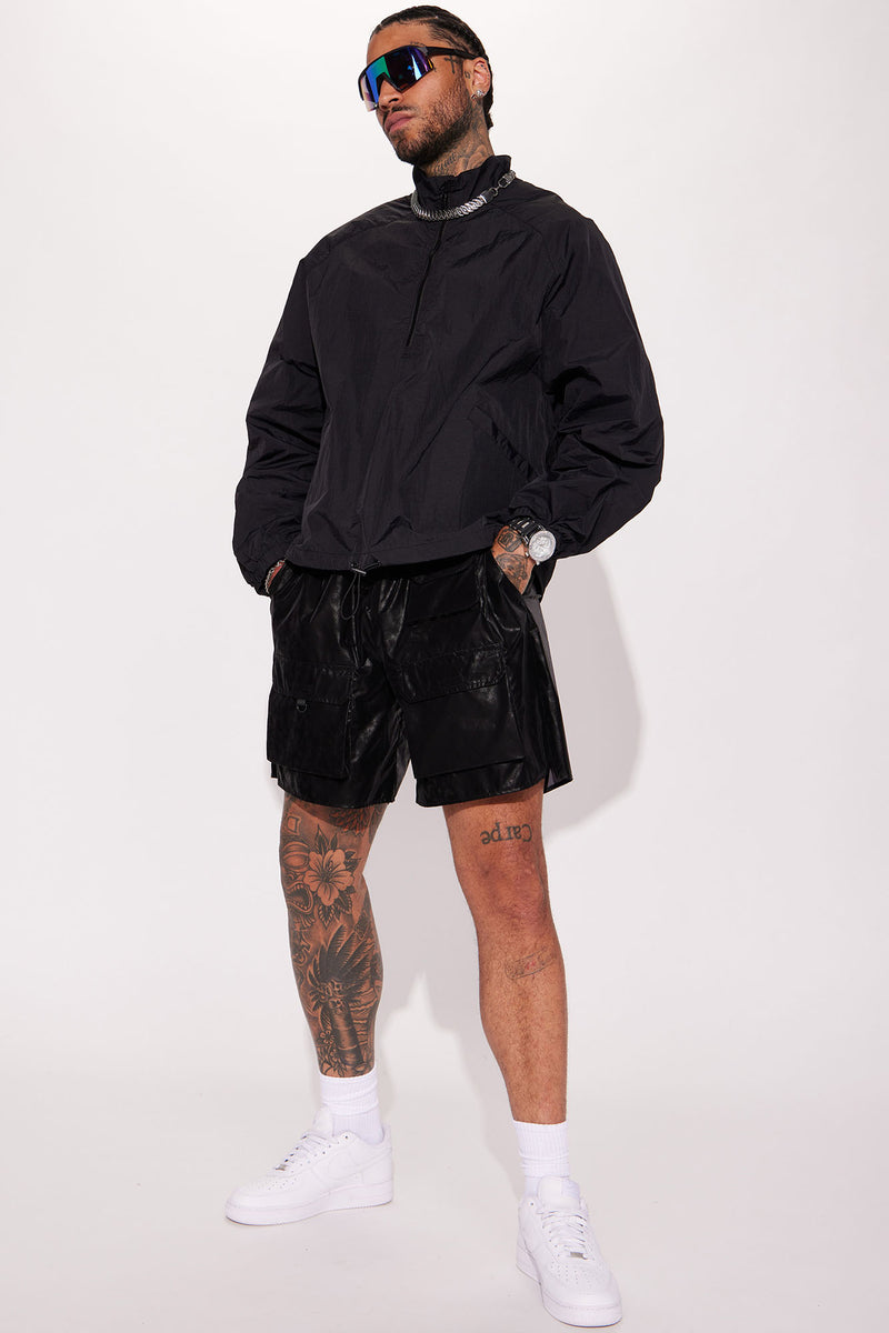Batter Up Crinkle Nylon Technical Anorak - Black | Fashion Nova, Mens ...