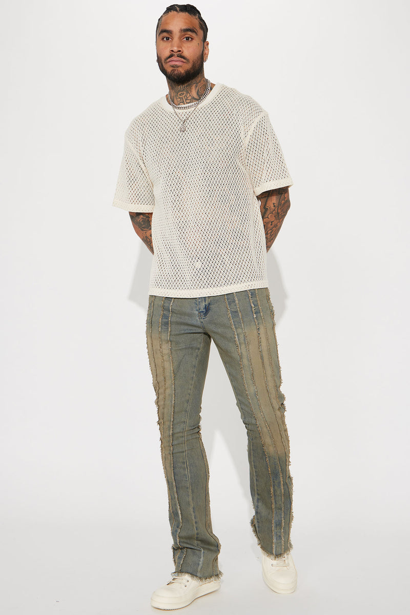 Fray Row Down Stacked Skinny Flare Jeans - Vintage Blue Wash | Fashion ...