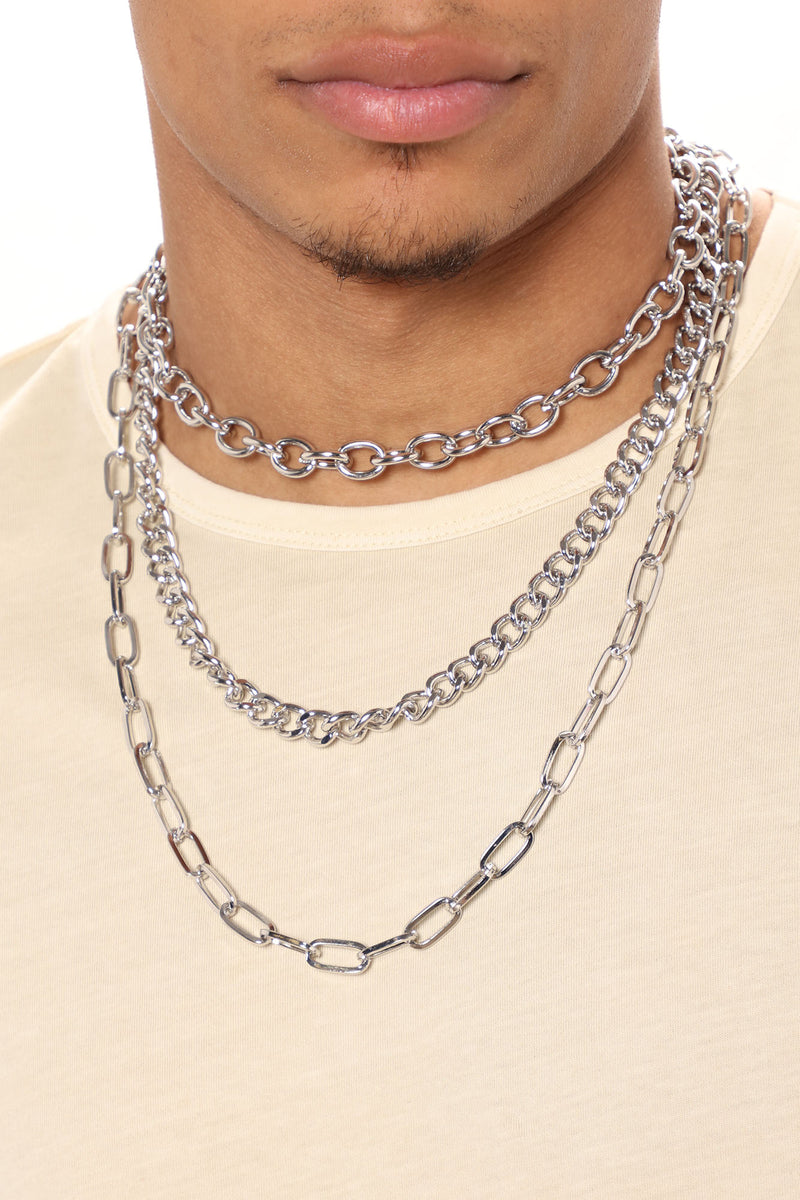 3 Piece Layered Chain Set - Silver | Fashion Nova, Mens Jewelry ...
