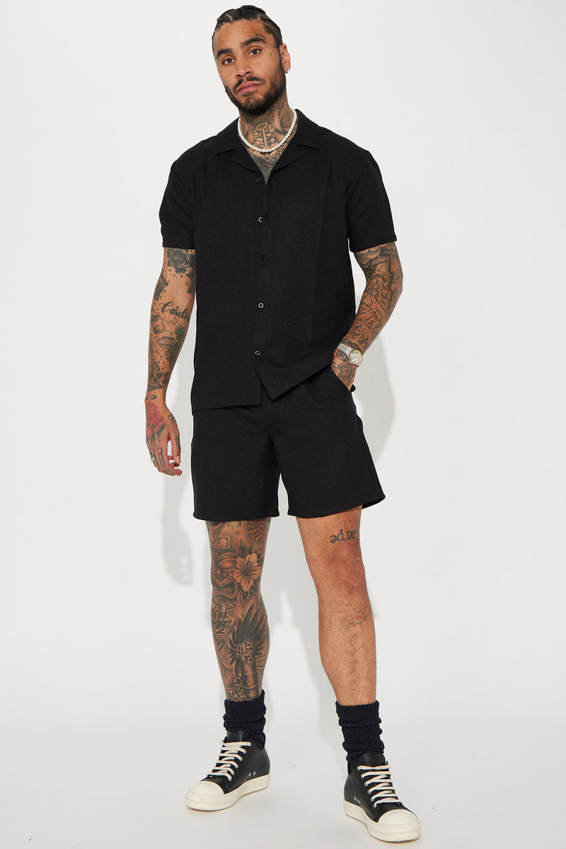 Solid Textured Short Sleeve Button Up - Black | Fashion Nova, Mens ...