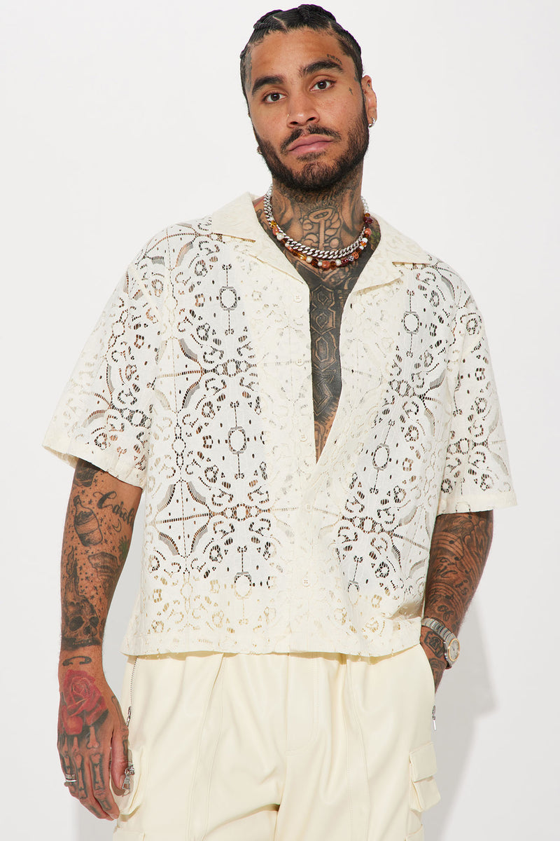 Light The Way Textured Short Sleeve Button Up - Cream | Fashion Nova ...