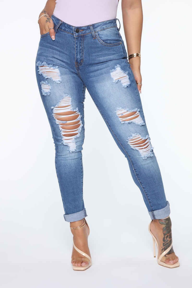 Digging For Gold Distressed Jeans - Medium Blue Wash | Fashion Nova ...