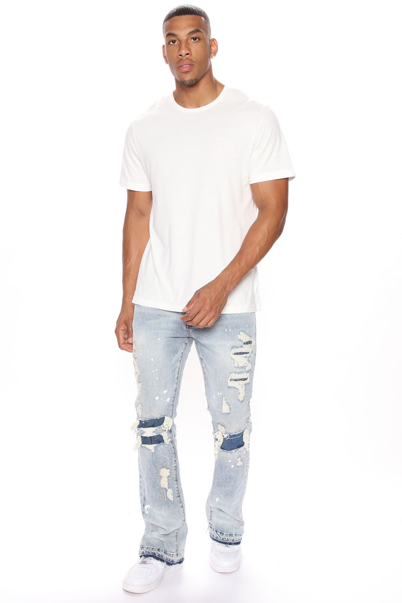 Contrast Ripped Knee Flared Jeans - Light Wash | Fashion Nova, Mens ...