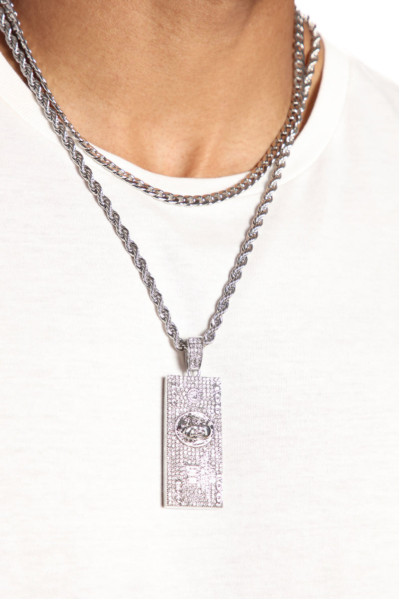 Iced Out Money Bill Pendant Cuban Chain Set - Silver | Fashion Nova ...