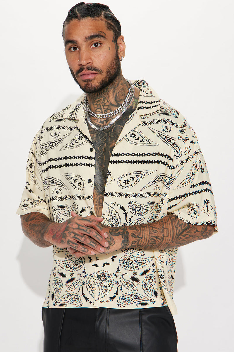 Bout That Bandana Short Sleeve Button Up - Cream | Fashion Nova, Mens ...