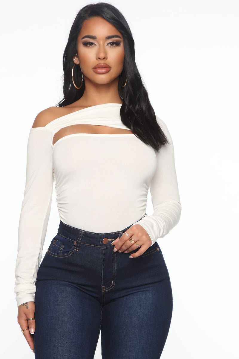 Sassy Slash Ruched Top - White | Fashion Nova, Knit Tops | Fashion Nova