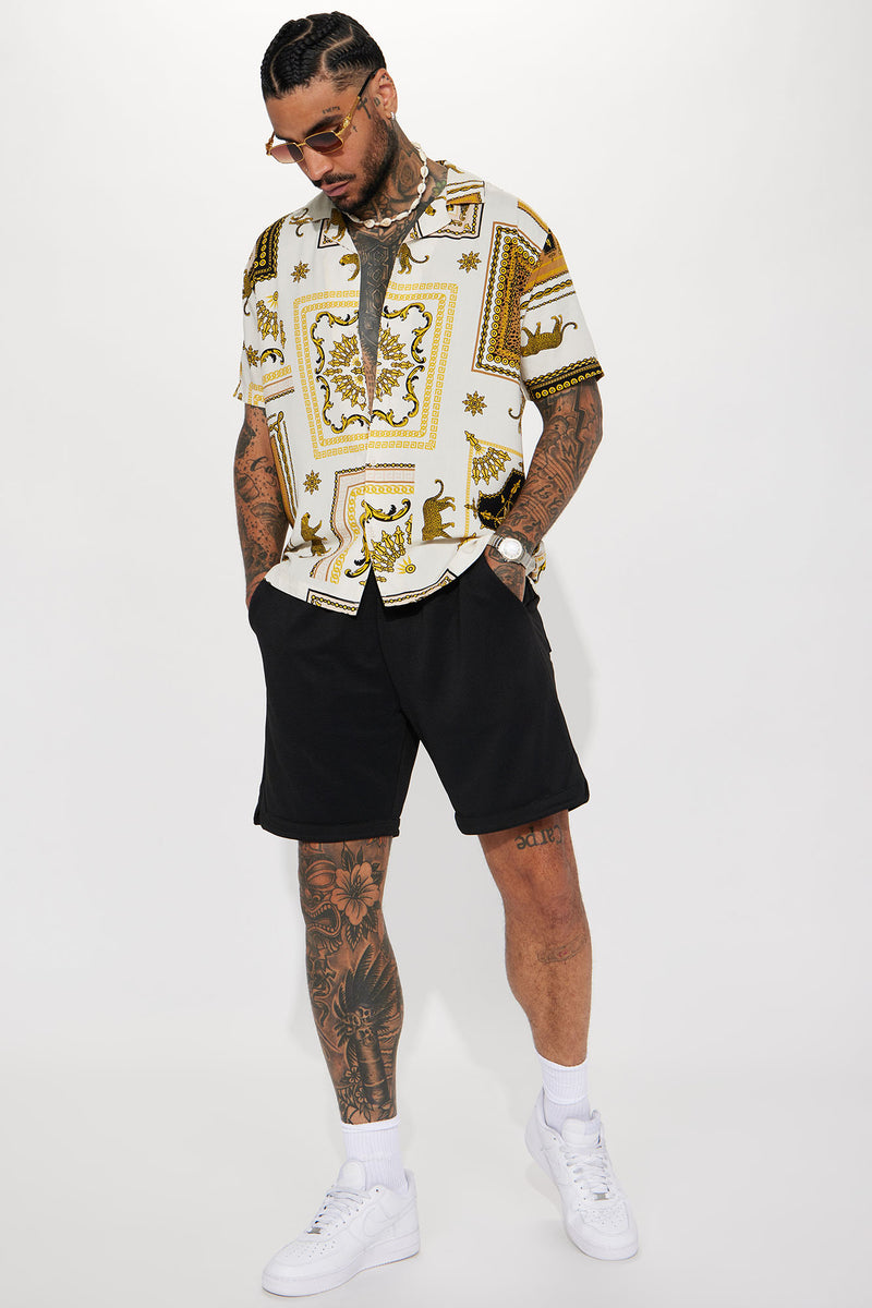 Royal One Short Sleeve Button Up - Cream/combo | Fashion Nova, Mens ...