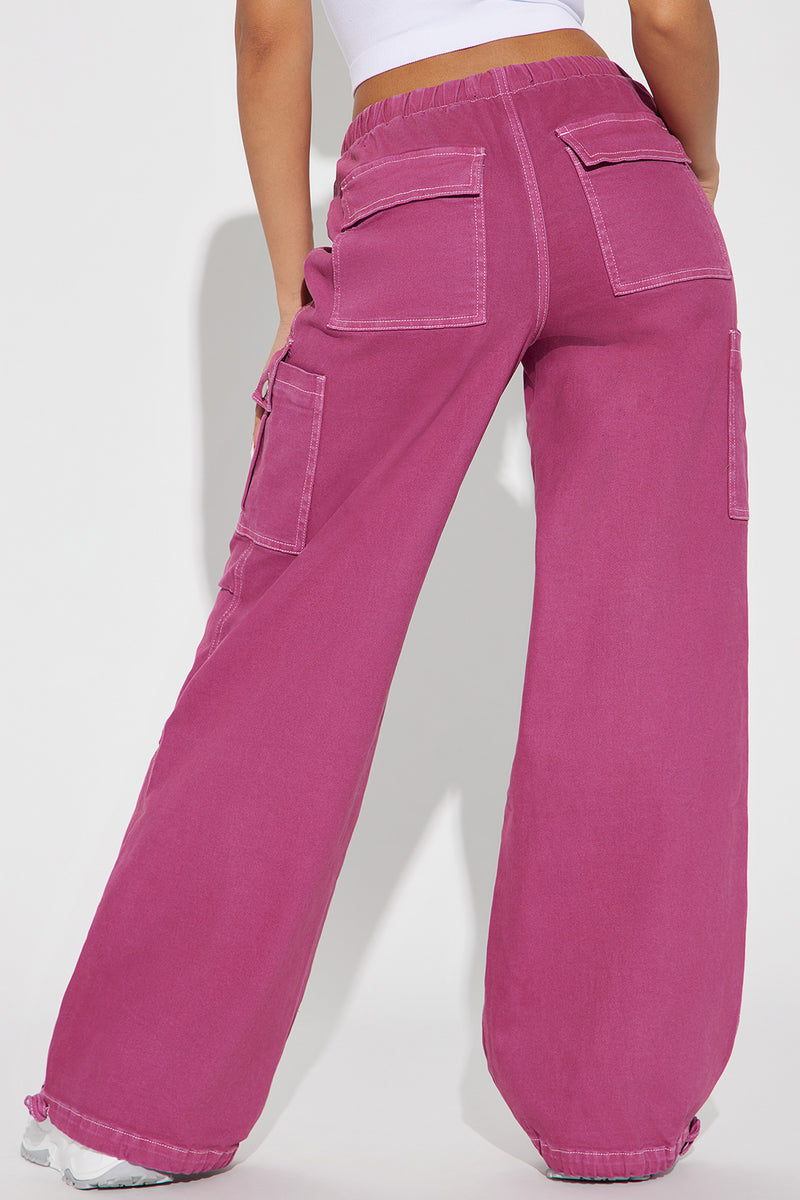 Flying High Low Stretch Cargo Jeans - Raspberry | Fashion Nova, Jeans ...