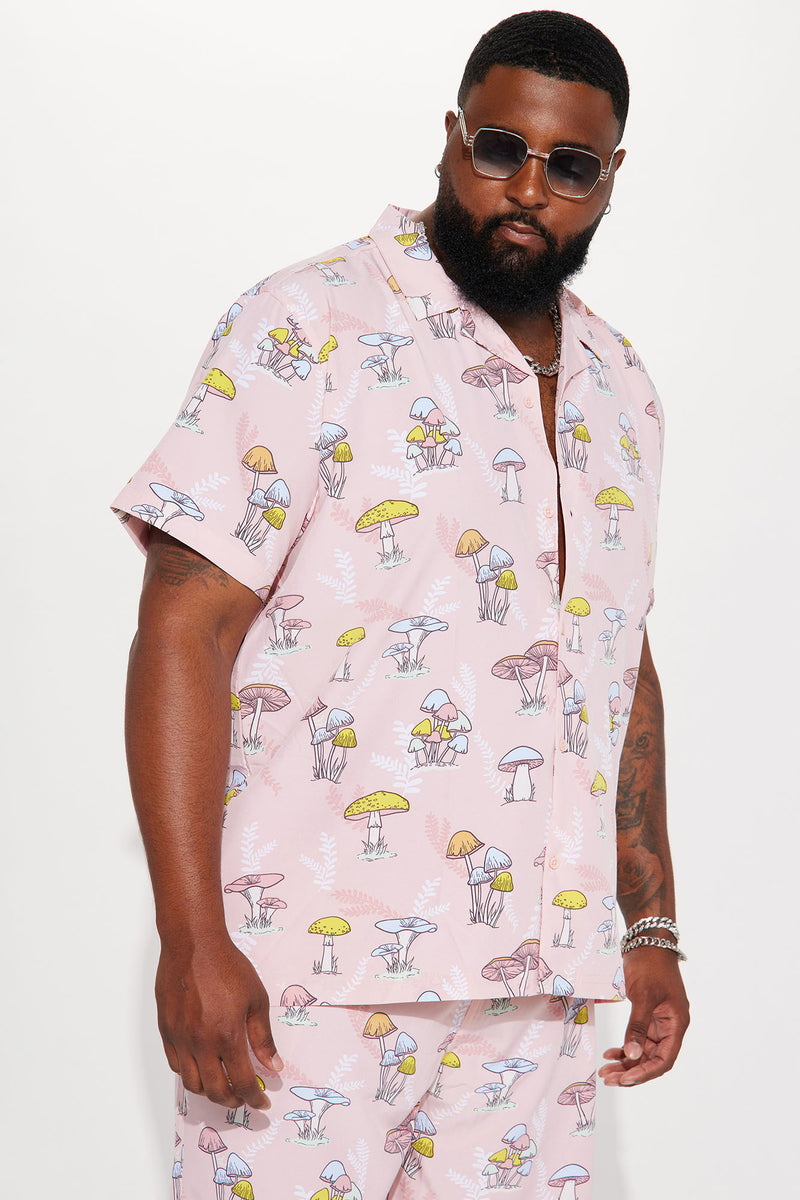 More Shrooms Short Sleeve Button Up - Pink | Fashion Nova, Mens Shirts ...
