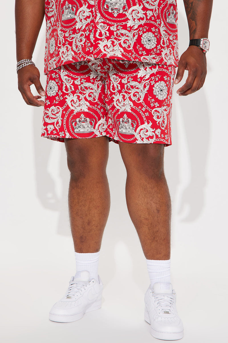 Crown On Swim Trunks - Red/combo | Fashion Nova, Mens Swim | Fashion Nova