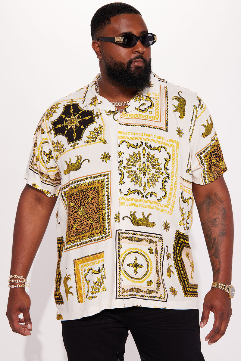 Royal One Short Sleeve Button Up - Cream/combo | Fashion Nova, Mens ...