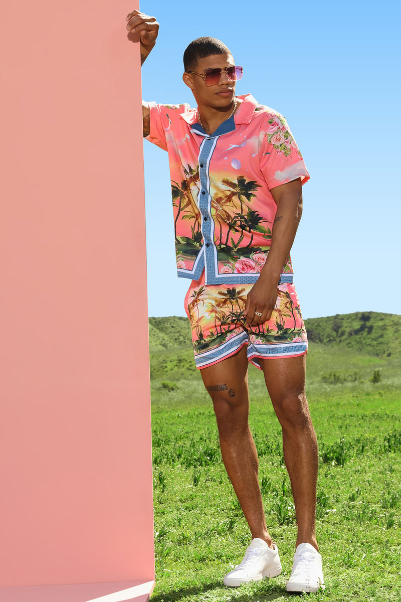 Paradise Island Swim Trunks - Pink/combo | Fashion Nova, Mens Swim ...