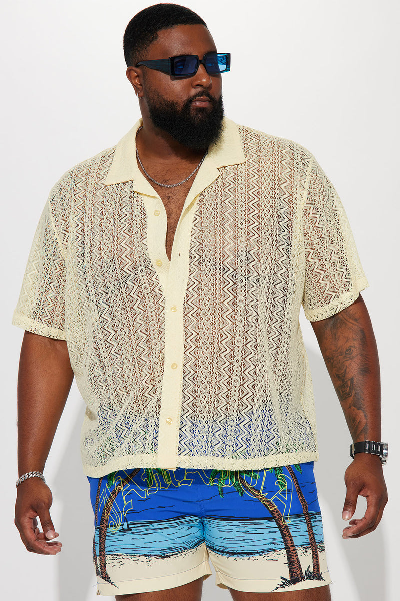 Wavelength Short Sleeve Knit Button Up - Cream | Fashion Nova, Mens ...