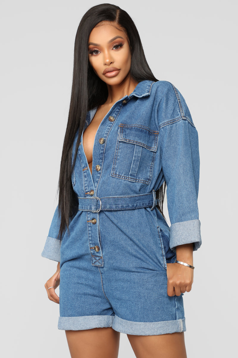 Searching For You Denim Romper - Medium Wash | Fashion Nova, Rompers ...