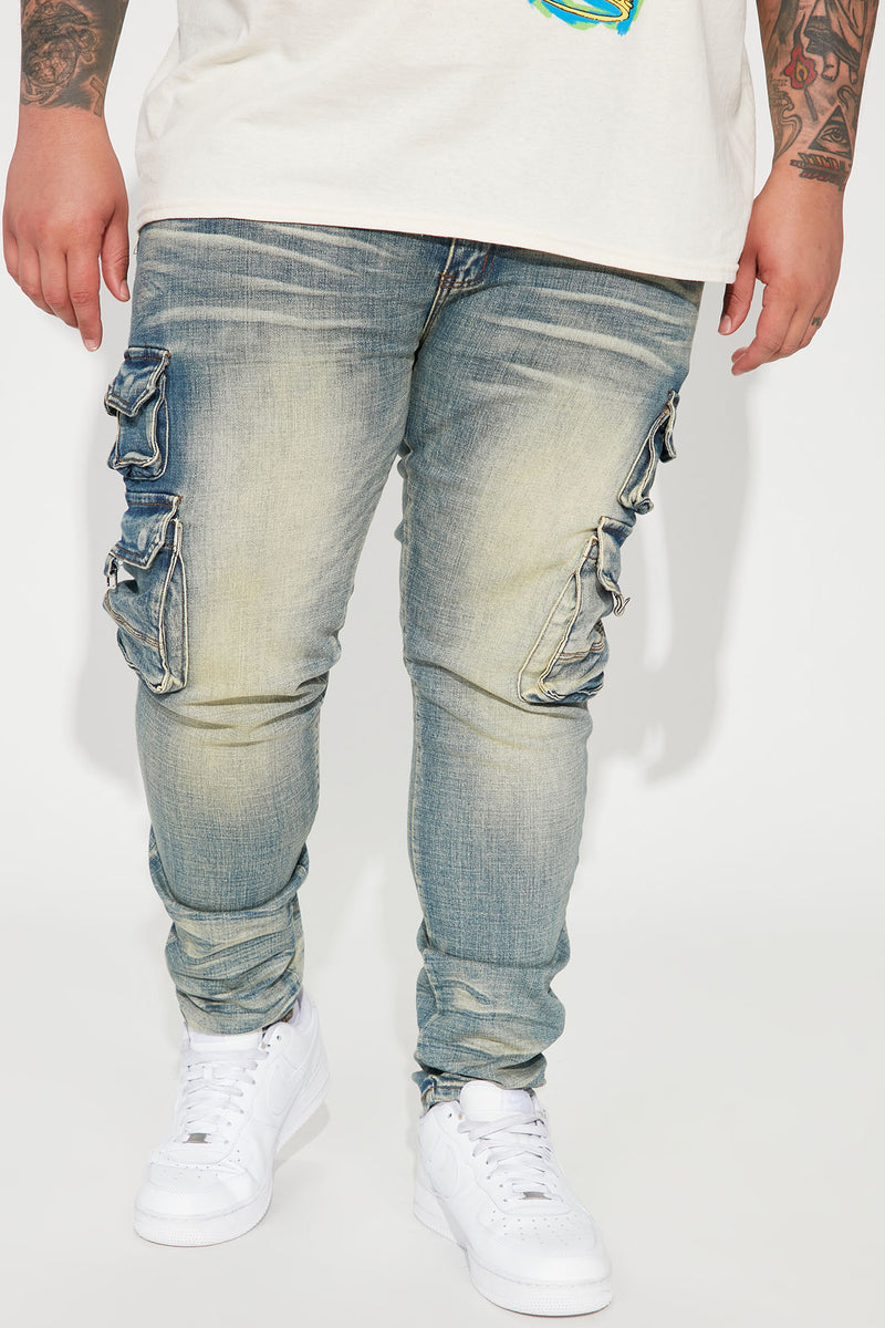 Loaded Stacked Skinny Cargo Jeans - Vintage Blue Wash | Fashion Nova ...