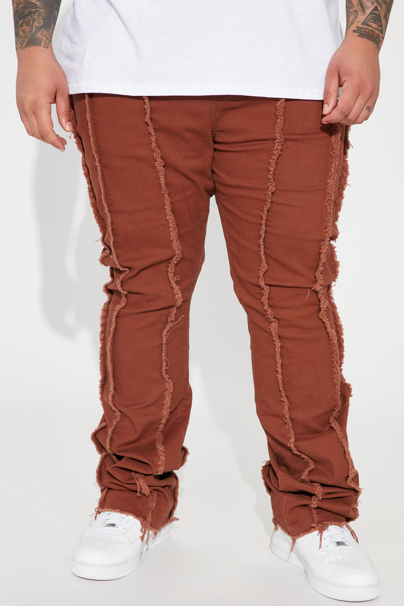 Fray Vertical Panel Stacked Flared Jeans - Chocolate | Fashion Nova ...