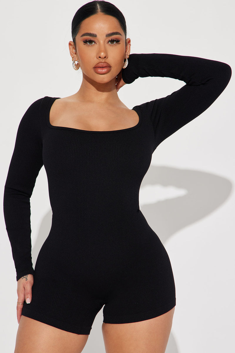 Makena Seamless Romper - Black | Fashion Nova, Rompers | Fashion Nova