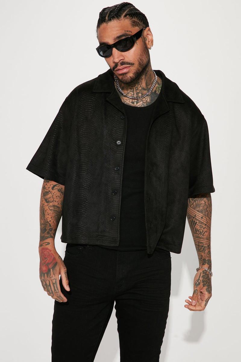 Lethal Python Relaxed Cropped Button Up Shirt - Black | Fashion Nova ...
