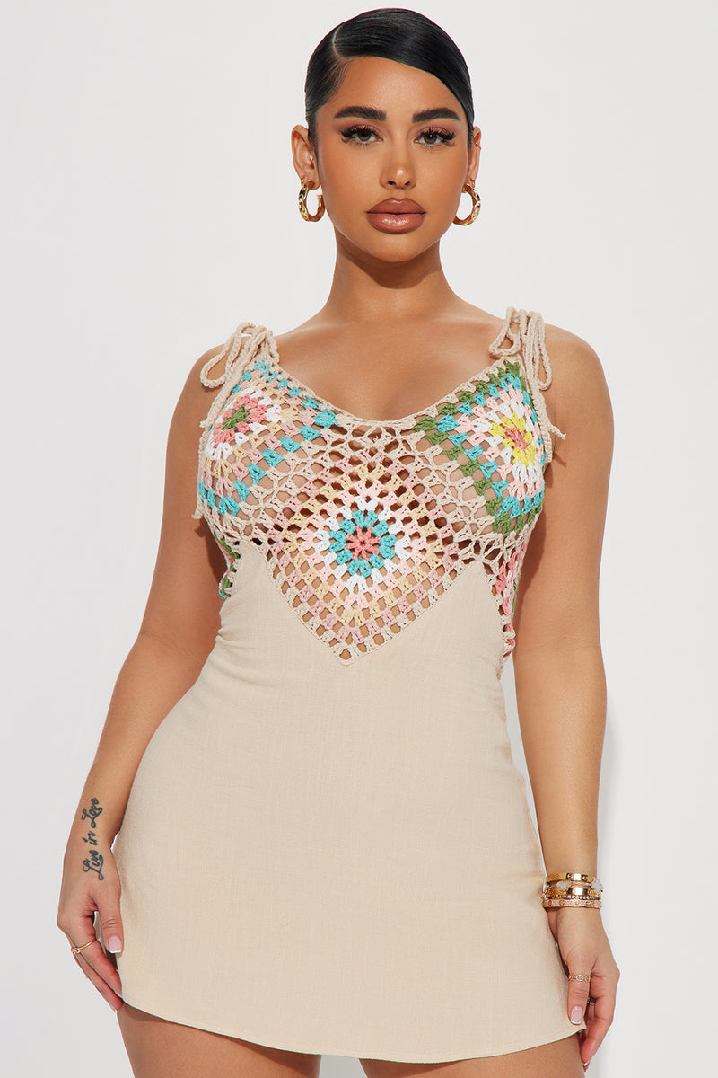 Kara Crochet Mini Dress - Tan/Multi | Fashion Nova, Dresses | Fashion Nova