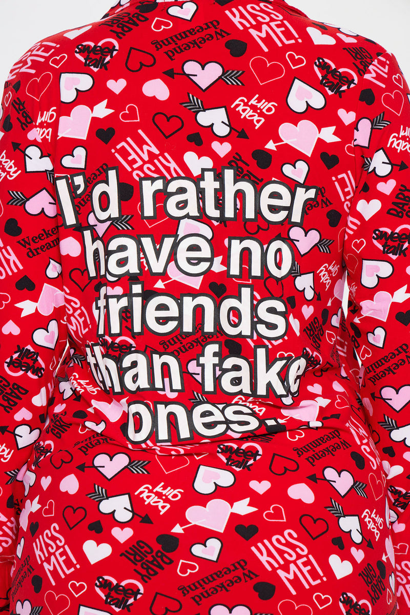 No Friends Over Fake Ones PJ Sleep Shirt - Red | Fashion Nova, Lingerie ...